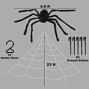 Halloween Decorations 276" Halloween Spider Web + 59" Giant Halloween Hairy Spider with Triangle Huge Spider Web for Indoor Outdoor Halloween Decoration Yard Lawn Home Party Haunted House Decor