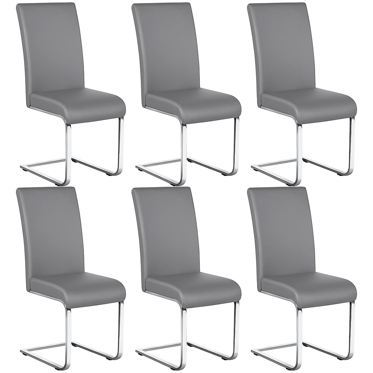 Yaheetech 6PCS Kitchen Chairs High Back Modern Leather Living Room Chair with Metal Frame, Light Gray