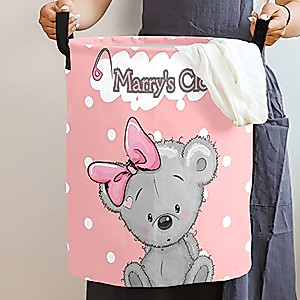 Grandkli Koala Dots Girl Pink Personalized Freestanding Laundry Hamper, Custom Waterproof Collapsible Drawstring Basket Storage Bins with Handle for Clothes, Toy, 50cm x 36cm