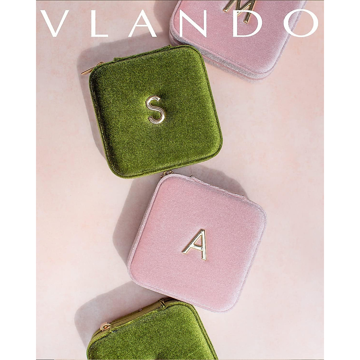 Vlando Valentines Day Gifts for Her, Bridesmaid Gifts for Women, Bridesmaid Proposal Gifts Unique Gifts, Wedding Travel Essentials Small Jewelry Box, Travel Jewelry Case - Letter G, Pink