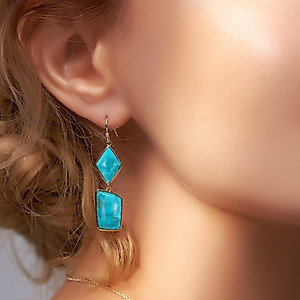 Jupiter Turquoise Earrings for Women, 14k Gold Plated Natural Gemstone Dangle Earrings, Genuine Blue Turquoise Birthstone Drop Earrings Fashion Jewelry Gifts for Birthday, Valentine's Day (10X15 mm Turquoise)