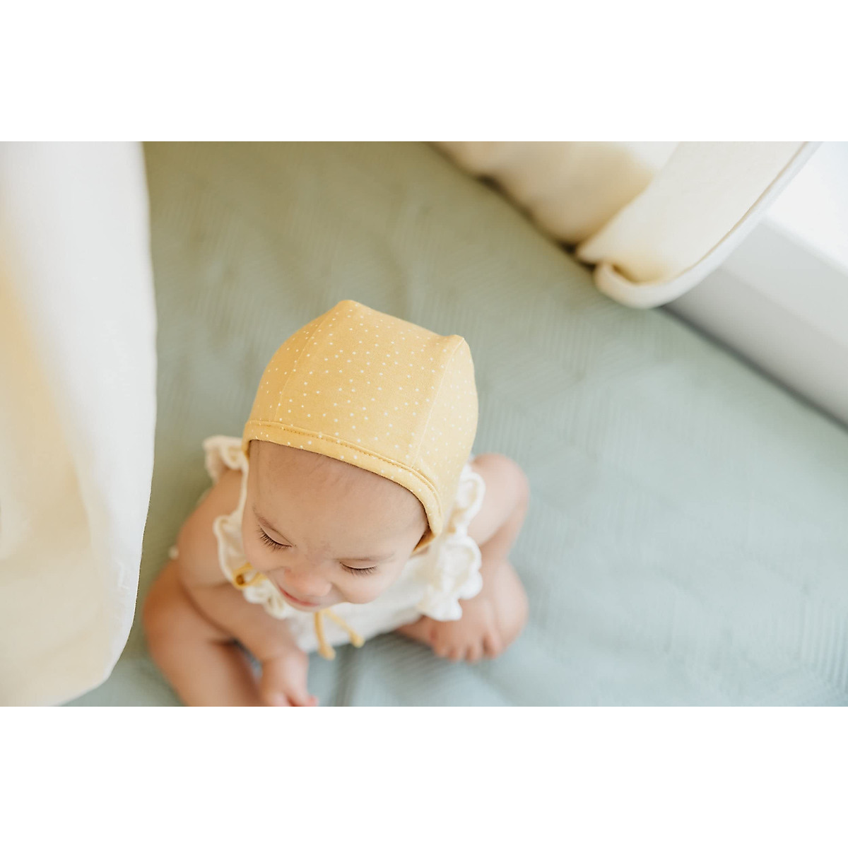 Copper Pearl Baby Bonnets: Ultra-Soft, Comfy to Wear, Tie-On Infant Sun Hat for Protection Against UV Rays, Trendy Coordinating Designs Swaddles, 0-3 Months - Marigold