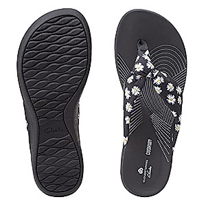 Clarks Women's Arla Glison Flip-Flop, Black Textile With Daisies, 8