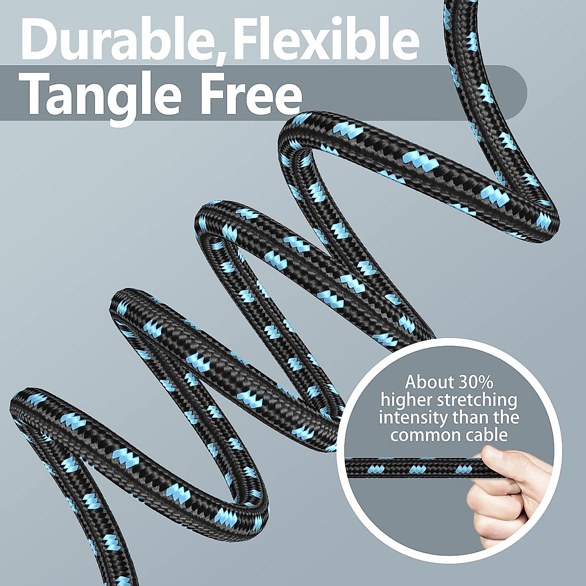 Sovvid Guitar Cable 10FT Professional Instrument Cable Electric Guitar AMP Cord Updated Version 1/4 TS Cable for Guitar Bass Mandolin Keyboard and Pro Audio, Right Angle to Straight (Black Blue)