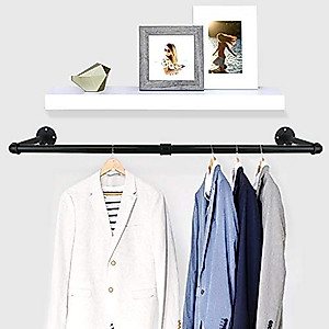 GeilSpace Industrial Pipe Clothes Hanging Bar, Wall-Mounted Clothes Rack, Garment Rack, Space-Saving, Holds up to 50lb, Easy Assembly, Black (60 Inch)