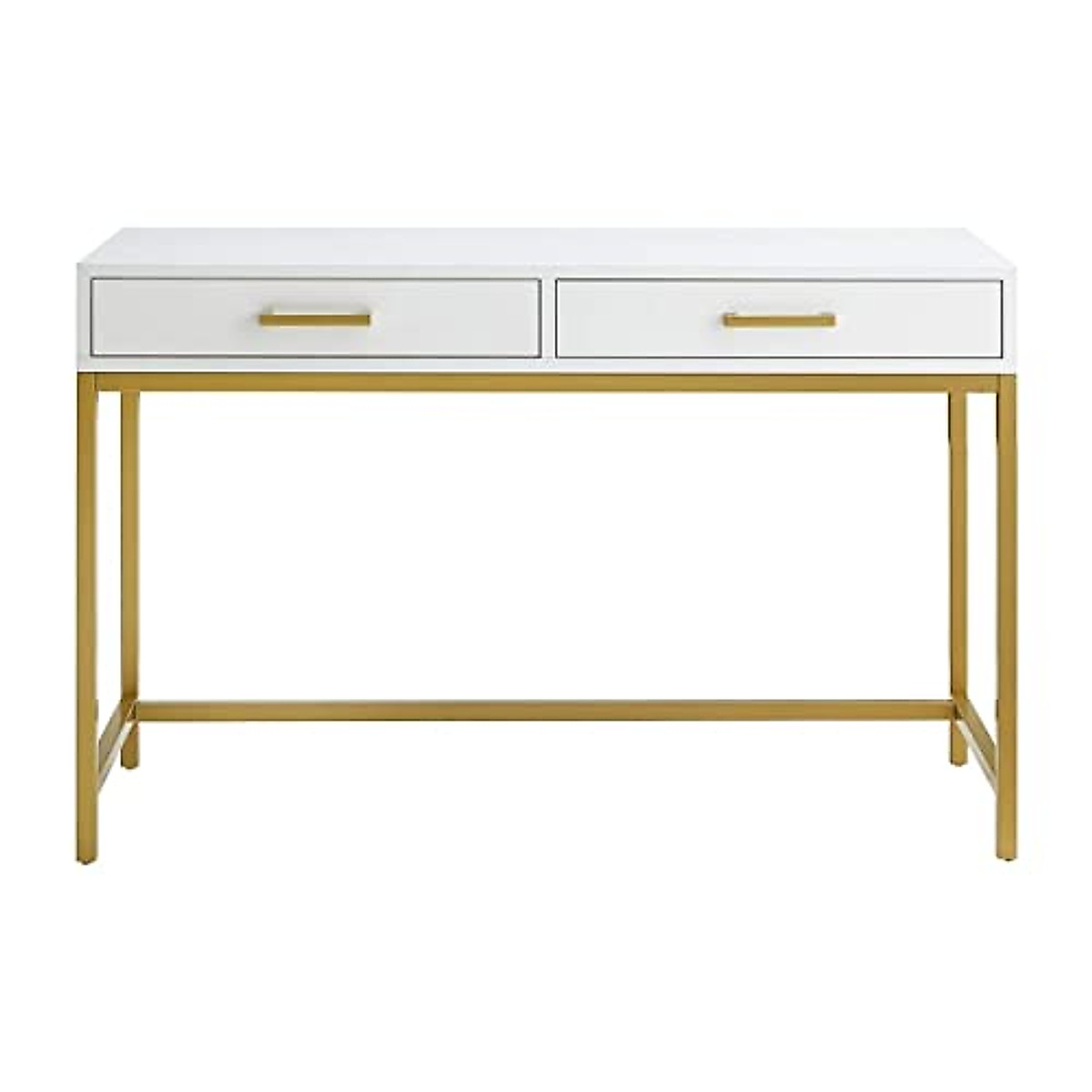 24KF Modern Century Home Office Desk with Lacquer Finish Golden Metal Base,Console Table with 2 Drawers - 80612-White