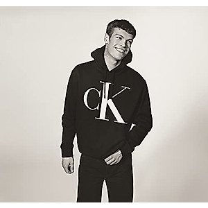 Calvin Klein Men's Monogram Logo Fleece Hoodie, Heroic Grey Heather, Medium