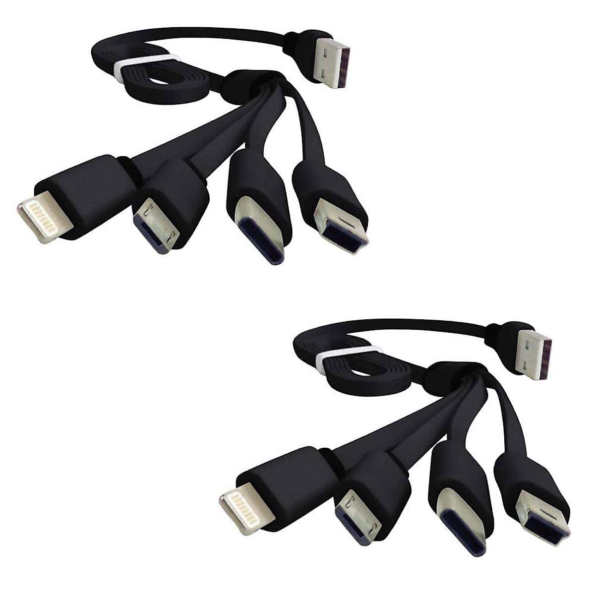 YOLOtek QuadCord-3.3ft (2-Pack) 4-in-1 USB Power Cord (USB C, Micro, Mini & Apple Lighting)