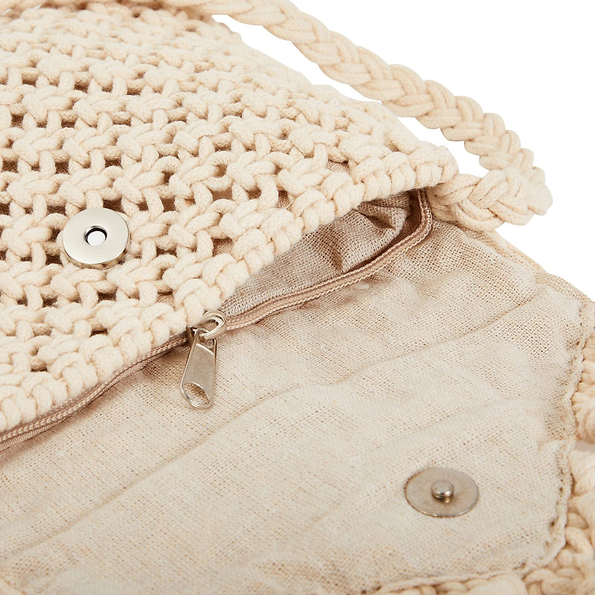 Small Cotton Crochet Purse with Tassel, Hippie Crossbody Bags for Women (White)