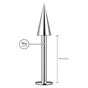 16g Cartilage Earring Labret Stud Lip Ring Tragus Helix Medusa Implant Grade Stainless Steel Piecing Jewelry Cone End - 10mm