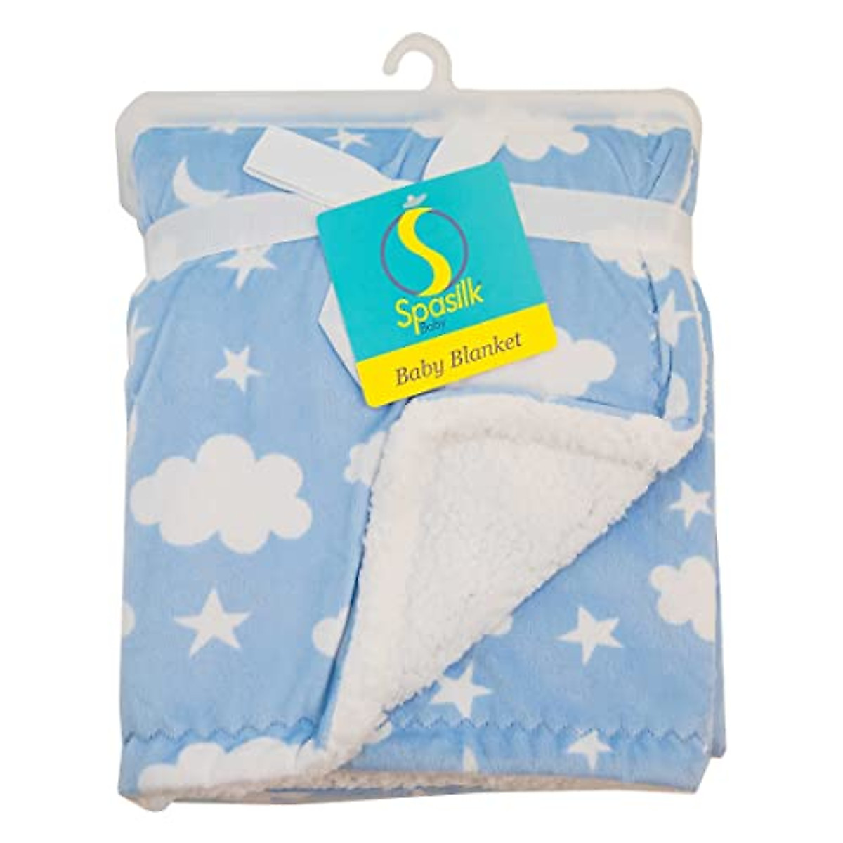Spasilk Baby Boys Fleece Velboa Baby Blanket for Bed and Strollers, Blue Clouds