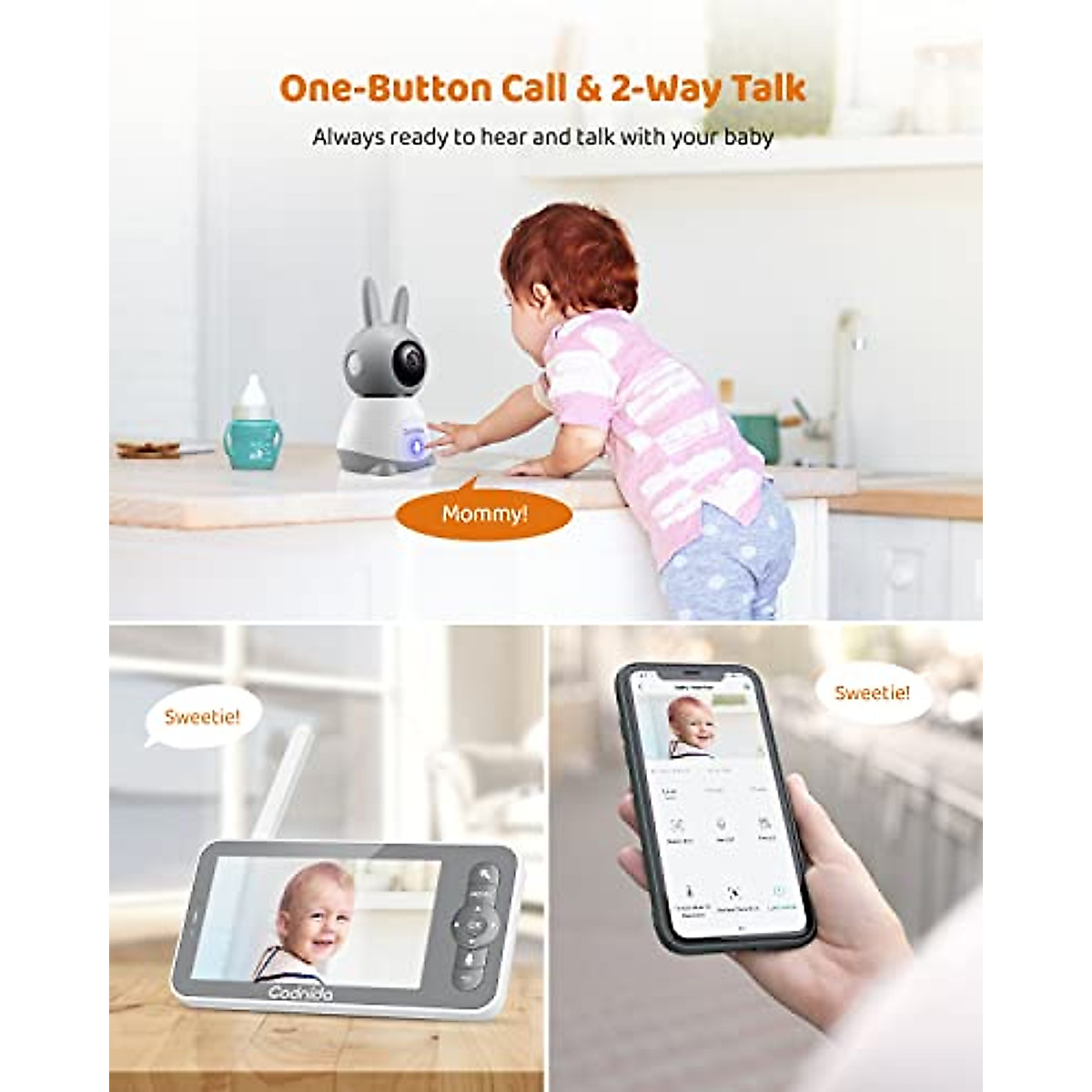 Codnida Baby Monitor with Camera and Audio,Video Baby Monitor with 5" Color Display,1080P Baby Camera,VOX Mode,4X Zoom,1000ft Transmission,Lullabies