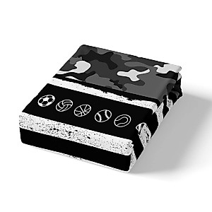 Feelyou Black Camo Bed Sheet Set Camouflage Bedding Set Military Style Fitted Sheet Baseball Football Flat Sheet for Kids Boys Girls Adults Full Size with 2 Pillow Case