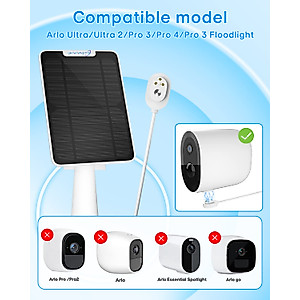 6W Solar Panel Charger Compatible with Arlo Ultra/Ultra 2/Pro 3/Pro 4/Pro 3 Floodlight Security Camera, Solar Panels Charging IP65 Weatherproof w/ 9.8ft Charging Cable Adjustable Wall Mount, 2 Pack