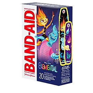 Band-Aid Brand Adhesive Bandages for Minor Cuts & Scrapes, Wound Care Featuring Disney's Elemental Characters, Fun Bandages for Kids and Toddlers, Assorted Sizes, 20 Count
