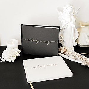 Twill Funeral Guest Book - in Loving Memory Guestbook with a Memory Table Sign - Hardcover Guest Sign in Book for Funeral Service - 320 Entries, 9"x7.5", Black