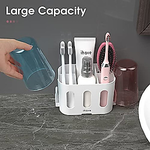 iHave Toothbrush Holders for Bathrooms, Tooth Brush Holder Bathroom Organizer Countertop, Electric Tooth Brushing Holder with 5 Slots and 2 Hanging Holes