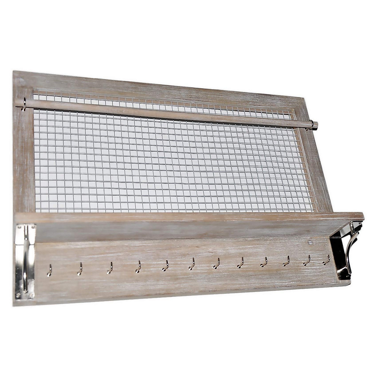 Spiretro White Jewelry Organizer, Wall Mount Jewelry Holder Rack with Hooks Shelf and Removable Rod Hanging Display Earrings Necklaces Bracelets Rings Storage Accessories Wood