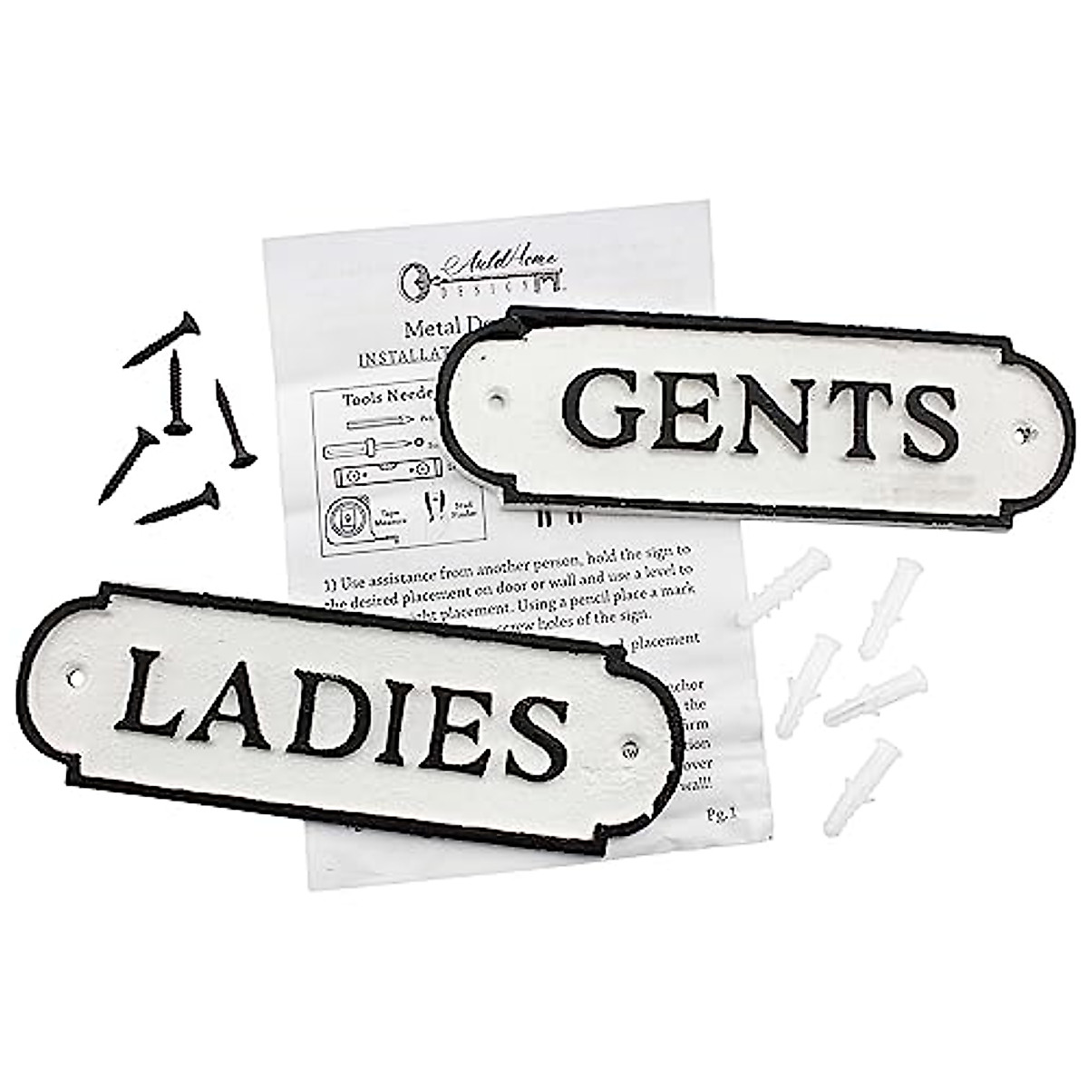AuldHome Restroom Door Signs: Ladies and Gents; Set of 2 Cast Iron Public Bathroom Signs for Men/Women
