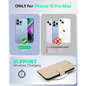 OCASE Compatible with iPhone 15 Pro Max Case Wallet Case, PU Leather Flip Folio Case with Card Holders RFID Blocking Kickstand Shockproof Phone Cover 6.1 Inch 2023, Litchi Apricot