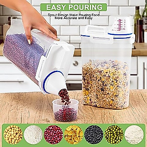 2 Pcs Set Rice Dispenser Storage Containers, 10 Lbs Small Rice Bucket with Measuring Cup & Pour Spout, Kitchen Plastic Airtight Container for Cereal, Grain, Flour, Sugar, Oatmeal, Dry Pet Dog Food