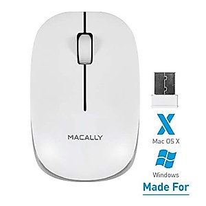 Macally 2.4G USB Wireless Mouse for Laptop and Desktop Computer, Comfortable and Long Range Computer Mouse - Cordless Mouse for Mac, Apple MacBook Pro/Air, Chromebook, or Windows PC - White