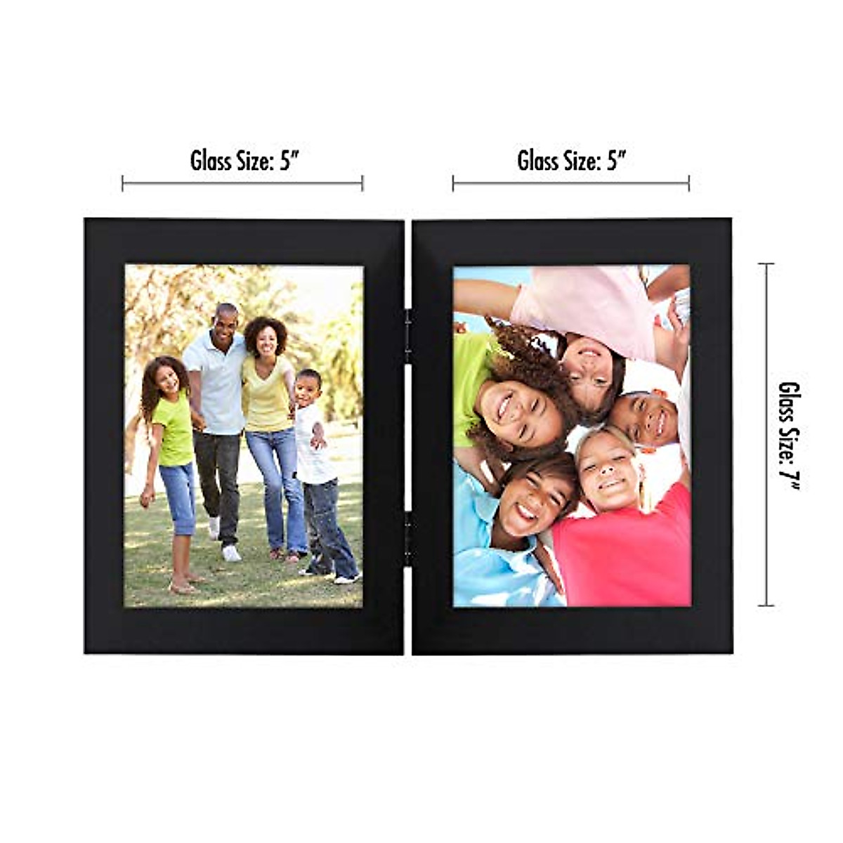 Americanflat Hinged 5x7 Picture Frame in Black - Double Picture Frame with Engineered Wood and Shatter Resistant Glass for Tabletop Display (Pack of 2)