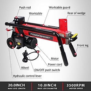 PowerSmart Electric Log Splitter 6-Ton - Efficient Wood Splitter with 3500 Motor Speed, 15 Amp, Horizontal Full Beam Design and Steel Wedge for Firewood & Kindling Cutting