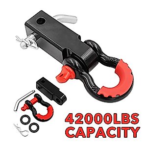Shackle Hitch Receiver, 2 inch 42000 Lbs Maximum Break Strength, Solid with 3/4'' D Ring, Heavy Duty Towing Hitch Receivers, Never Rust, Best Towing Accessories for Vehicle Recovery Off-Road