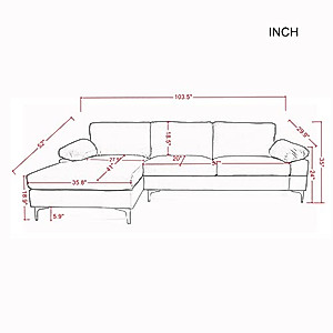Lepfun Modern Velvet Fabric, L-Shape Couch with Extra Wide Chaise Lounge and Removable Cushions, Sectional Sofa for Living Room, Left Hand Facing,Up to 3 Seating Capacity,Black
