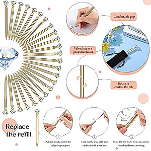 48 Pcs Wedding Diamond Pens Bulk 48 Velvet Gift Bags Bling Crystal Metal Ballpoint Pens with Black Ink 48 Extra Refills for Office School Supplies Wedding Gift (Basic)