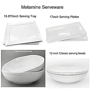 KX-WARE 17-Inch Melamine Serving Tray/Platters Set of 2, White & Rectangular | 100% Melamine,Dishwasher Safe,BPA Free