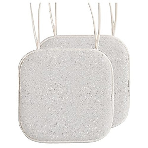 Elegant Comfort 2 Pack Chair Cushion Covers - Skid-Proof Rubber Backing - 16 x 16 Inch - Thick Dining Square Shape Seat Covers - Comfortable Textured Chair Pads with Ties - Thatch Pattern, Cream