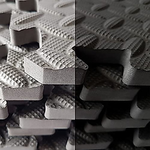 A2ZCARE Puzzle Exercise Mat with EVA Foam Interlocking Tiles - Interlocking Floor Mats for Gym Equipment - Ideal for Home Gym, Aerobic, Yoga and Pilates (Black and Gray (12pcs with Border Tiles))