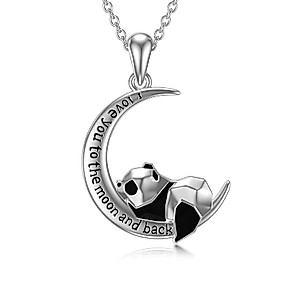POPKIMI Sterling Silver Origami Panda Necklace I Love You to The Moon and Back Necklace for Women Wife Mom Birthday (Origami Panda)