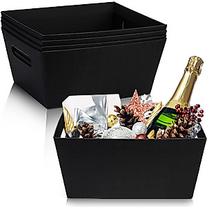 DEAYOU 5 Pack Gift Basket Empty, 12" x 10" Kraft Basket With Handle, 6 LB Cardboard Gift Basket Market Tray, Large Black Paper Basket Holder Container for Wine Gift, DIY, Food, Snacks, Crafts, Easter