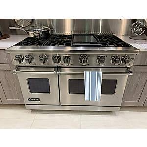 HONEST WEAVE GOTS Certified Organic Cotton Kitchen Hand and Dish Towel Sets - Oversized 20x30 inches, Fully Hemmed, in Designer Colors, 6-Pack, Dusty Blue Stripe