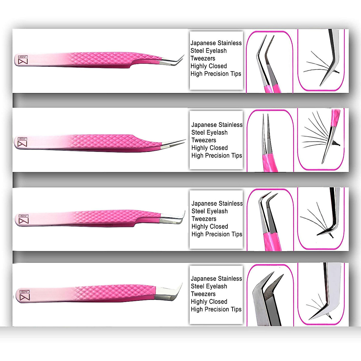 M LASH - V3 Tweezer Set Diamond Grip NANO Fiber Tip - Volume & Classic Eyelash Extensions - Japanese Steel Lash Tool (PW-Ombre)