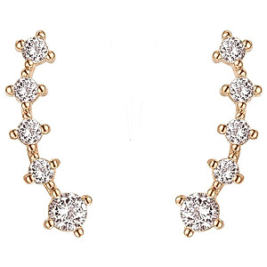 PAVOI Womens 14K Rose-Gold-Plated-Brass Sterling Silver Post Climber Arrow Ear Crawler Pearl Earring