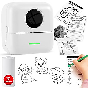 ZERNBER X5 Mini Printer Sticker Printer, Portable Inkless Black and White Thermal Bluetooth Sticker Printer for Pictures, Notes, Kids DIY Gifts (Free 10 Rolls of Printing Paper) White…