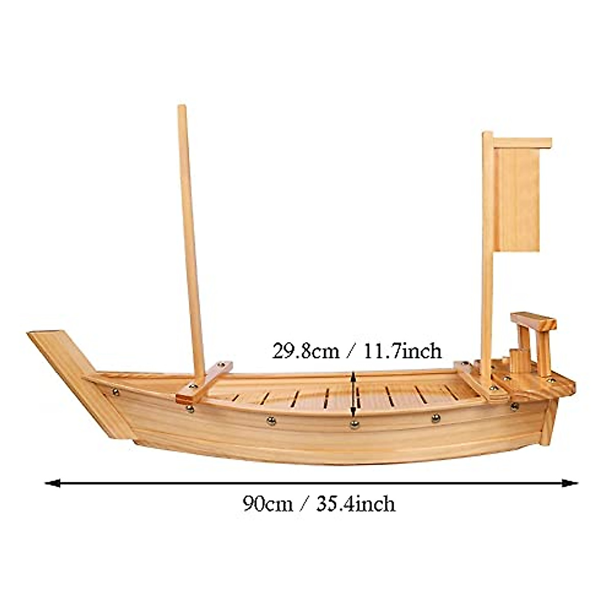 WINIAER Wooden Sushi Boat Serving Tray 35 Inch, Extra Large Sushi Plates Sushi Boat Sashimi Serving Platter for Restaurant or Catering Service
