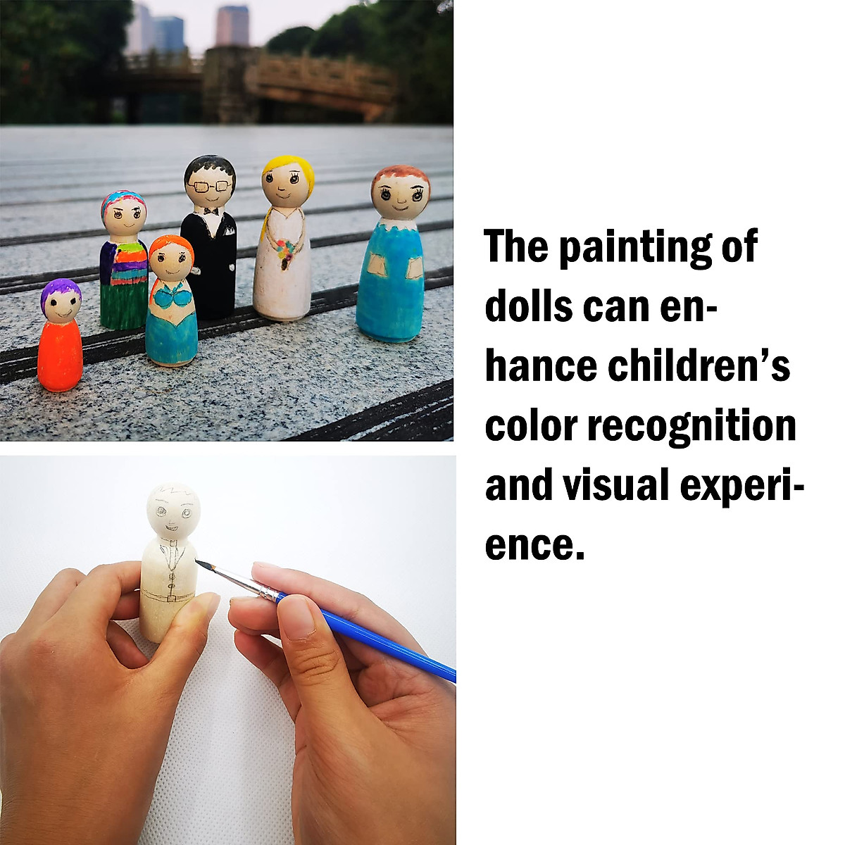 56 PCS Unfinished Natural Wooden Peg Dolls,Little Wooden peg People for Painted or Craft