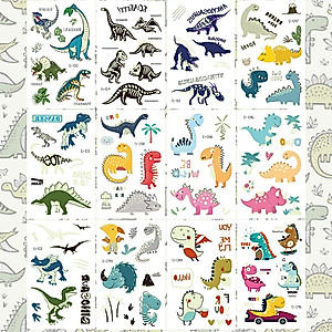 Ooopsiun Luminous Dinosaur Temporary Tattoos for Kids - 90 Styles Glow in The Dark, Dinosaur Birthday Party Decorations Supplies Favors for Boys Kids