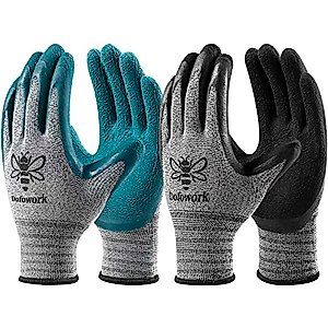 DOFOWORK 6 Pair Gardening Gloves for Women/Men, Breathable Natural Latex Garden Gloves with Grip, Outdoor Protective Working Gloves for Weeding, Raking and Pruning - Black & Green