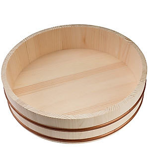 Kichgather Wooden Sushi Rice Bowl with Lid Hangiri Sushi Oke Sushi Rice Mixing Tub (14.2 ” with lid)