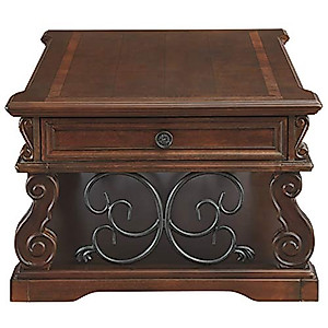 Signature Design by Ashley Alymere Traditional Lift Top Coffee Table, Hand-Finished with 2 Storage Drawers and Fixed Floor Shelf, Dark Brown