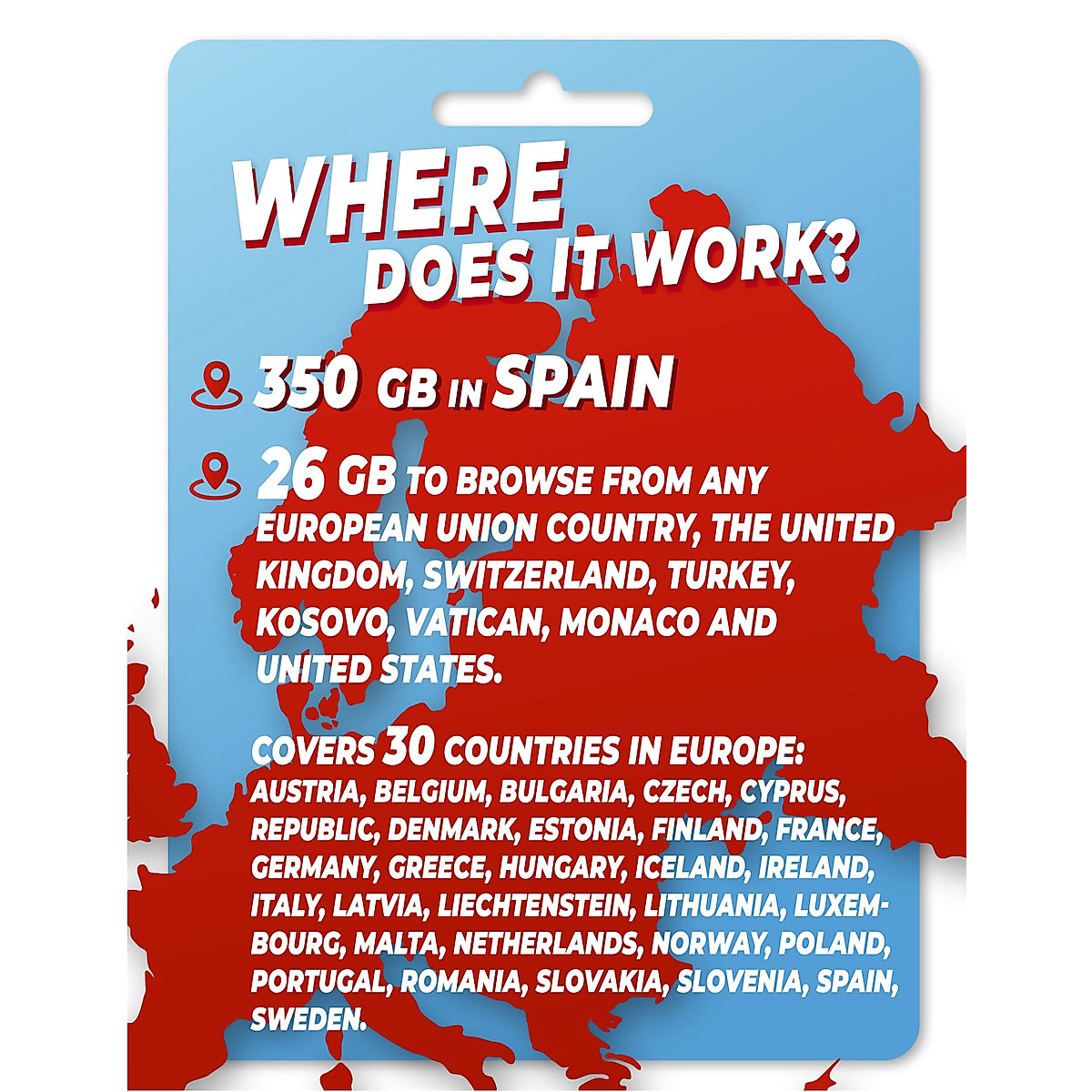 Vodafone Spain XL Prepaid SIM Card 350GB and 26GB in The Rest of Europe, UK, Turkey | 1600 Minutes to The US, Canada and to 66 Other Countries | Activation only at www tourtech .Shop