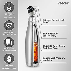 VEGOND 17oz Stainless Steel Water Bottles, Reusable Metal Sports Water Bottle Keeps Drink Hot and Cold, BPA Free Double Wall Vacuum Cola Shape Insulated Water Bottle for Camping Gym, 1 Pack