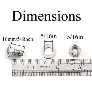 Pro Bamboo Kitchen 8 Sets Stainless Steel Carriage Bolt 5/16"-18 x 5/8 Carriage Bolts with 5/16 Nuts and Washers Self Locking Nonskid Nylon Lock Nut