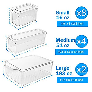 Pomeat 14 Pack Fridge Organizer with Lid, Stackable Refrigerator Organizer Bins, BPA-Free Fridge Organizers and Storage Clear, Fruit Storage Containers for Fridge, Kitchen, Food, Produce, Vegetable